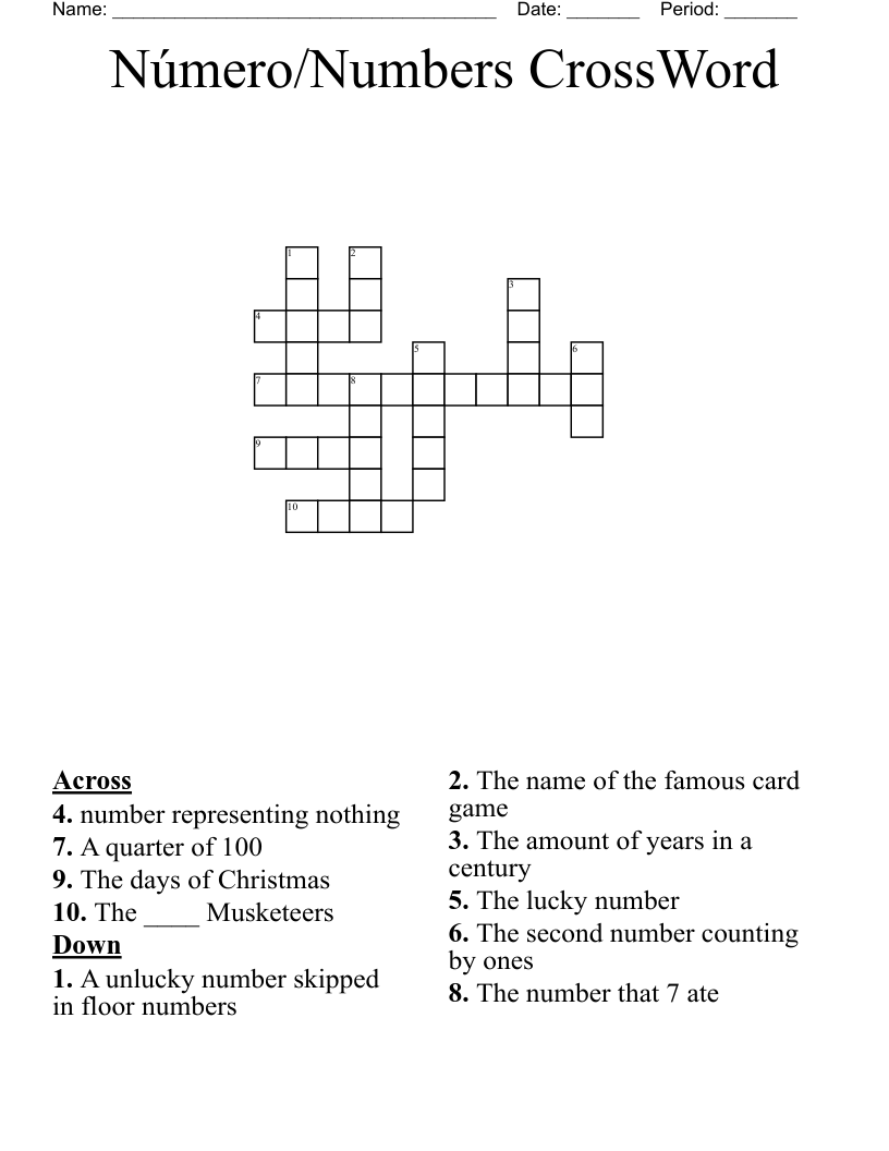 Número/Numbers CrossWord - WordMint