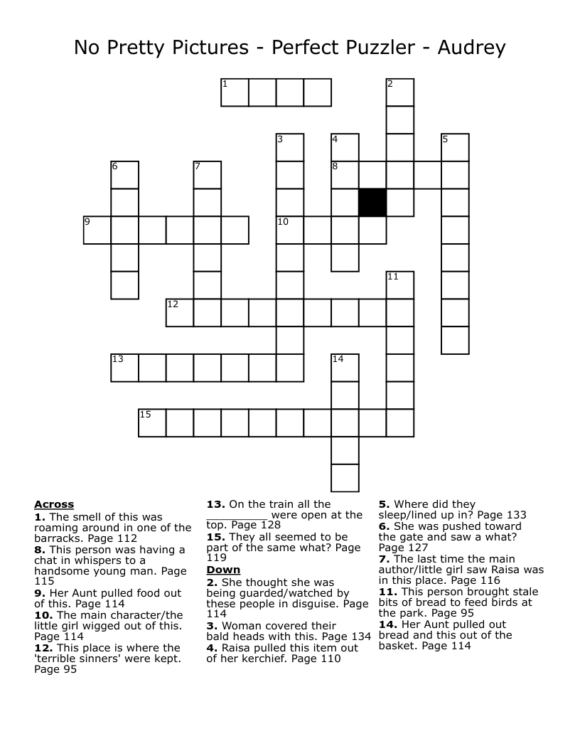 No Pretty Pictures - Perfect Puzzler - Audrey Crossword - WordMint