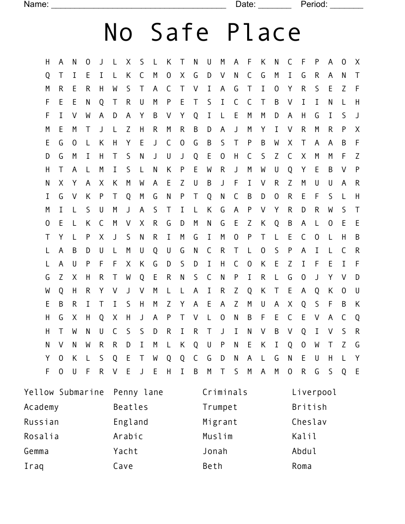 No Safe Place Word Search - WordMint