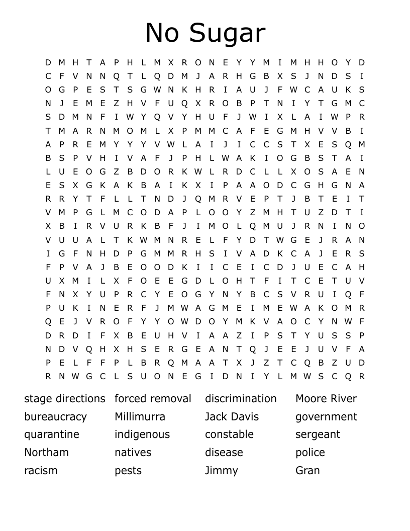No Sugar Word Search - WordMint