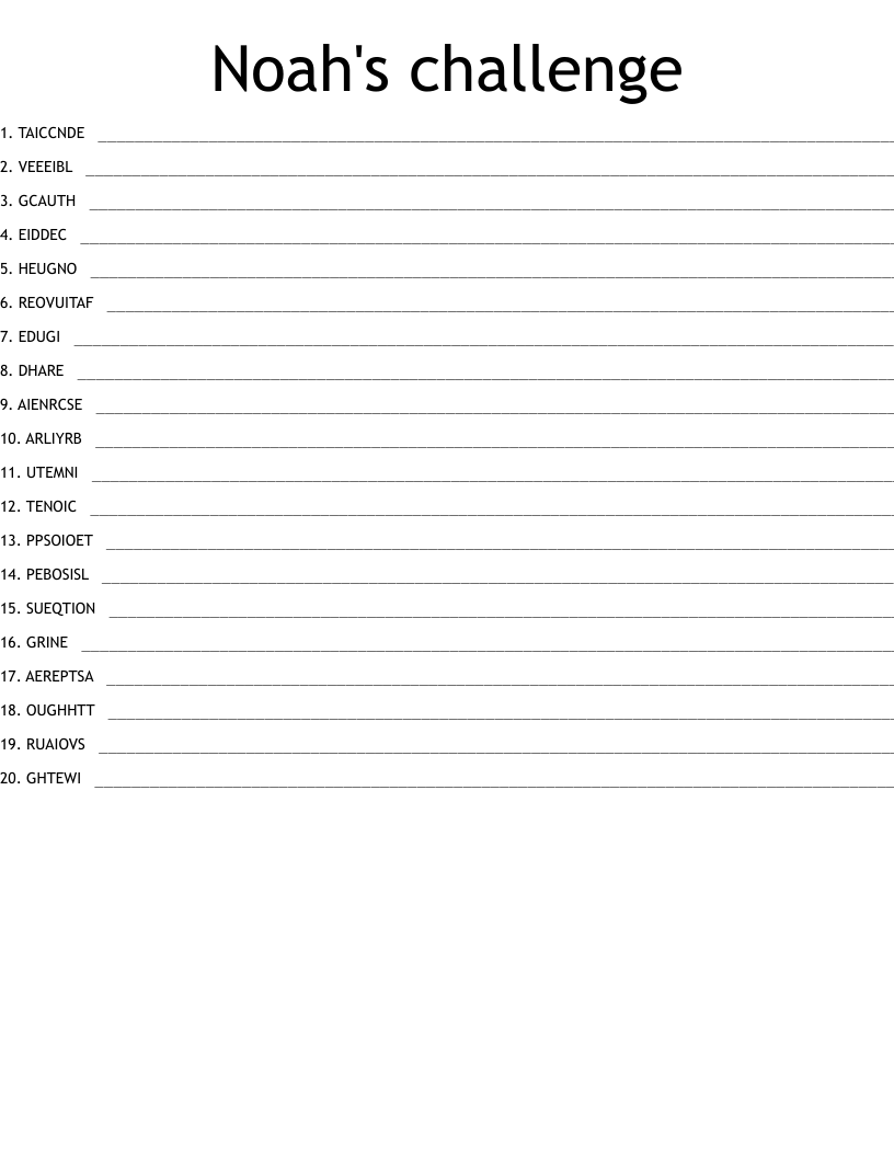 Noah s Challenge Word Scramble WordMint
