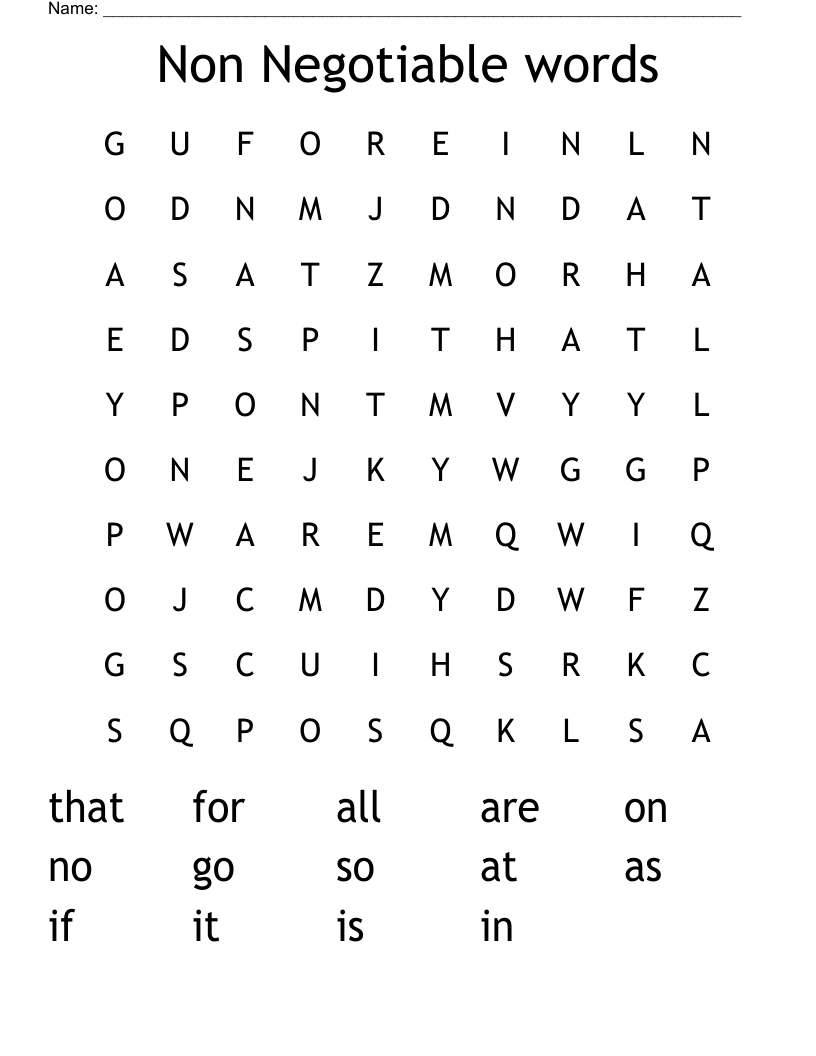 Non Negotiable words Word Search - WordMint