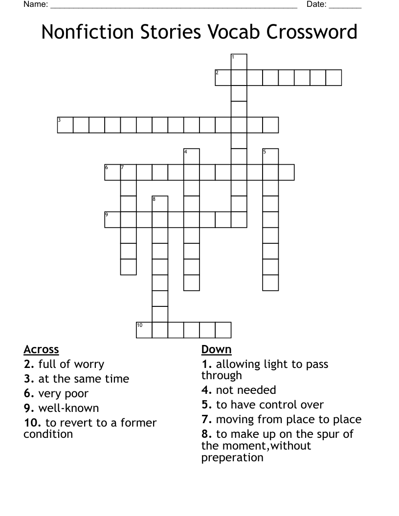 Nonfiction Stories Vocab Crossword - WordMint