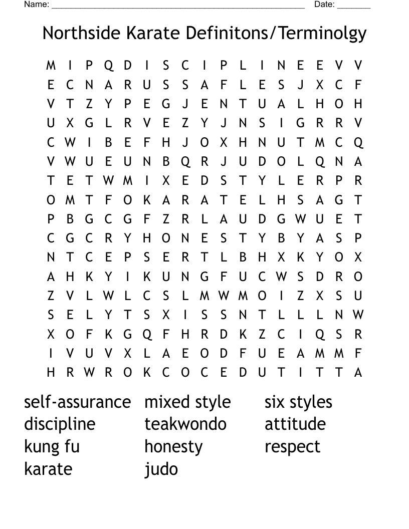 Northside Karate Definitons/Terminolgy Word Search - WordMint