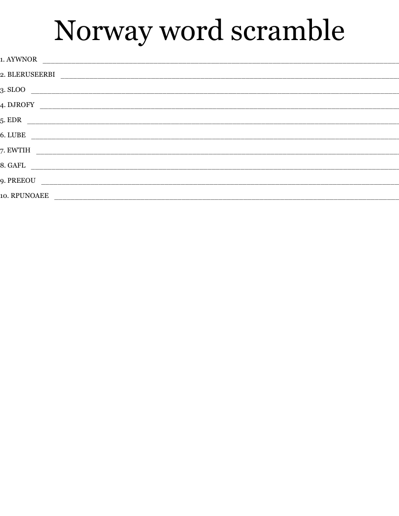 Norway word scramble - WordMint