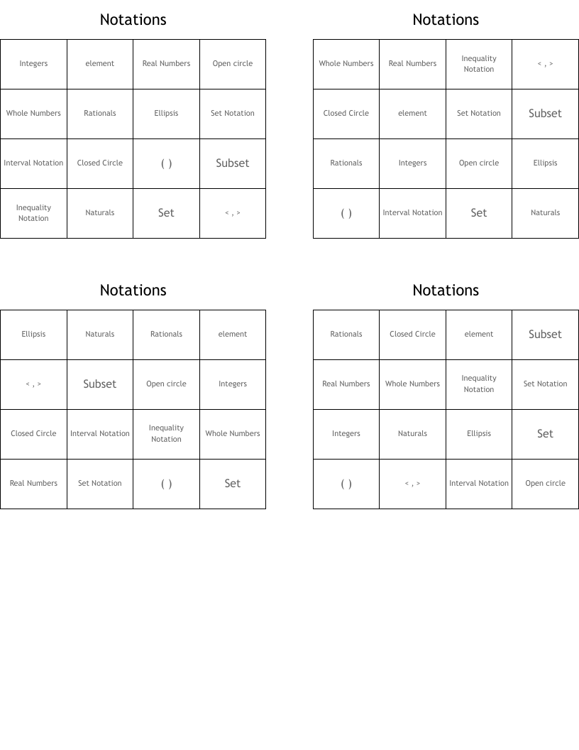 Notations Bingo Cards - WordMint