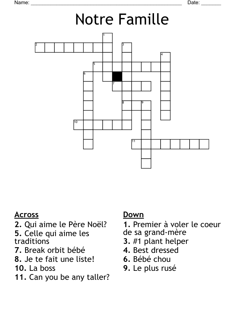 Notre Famille Crossword - WordMint