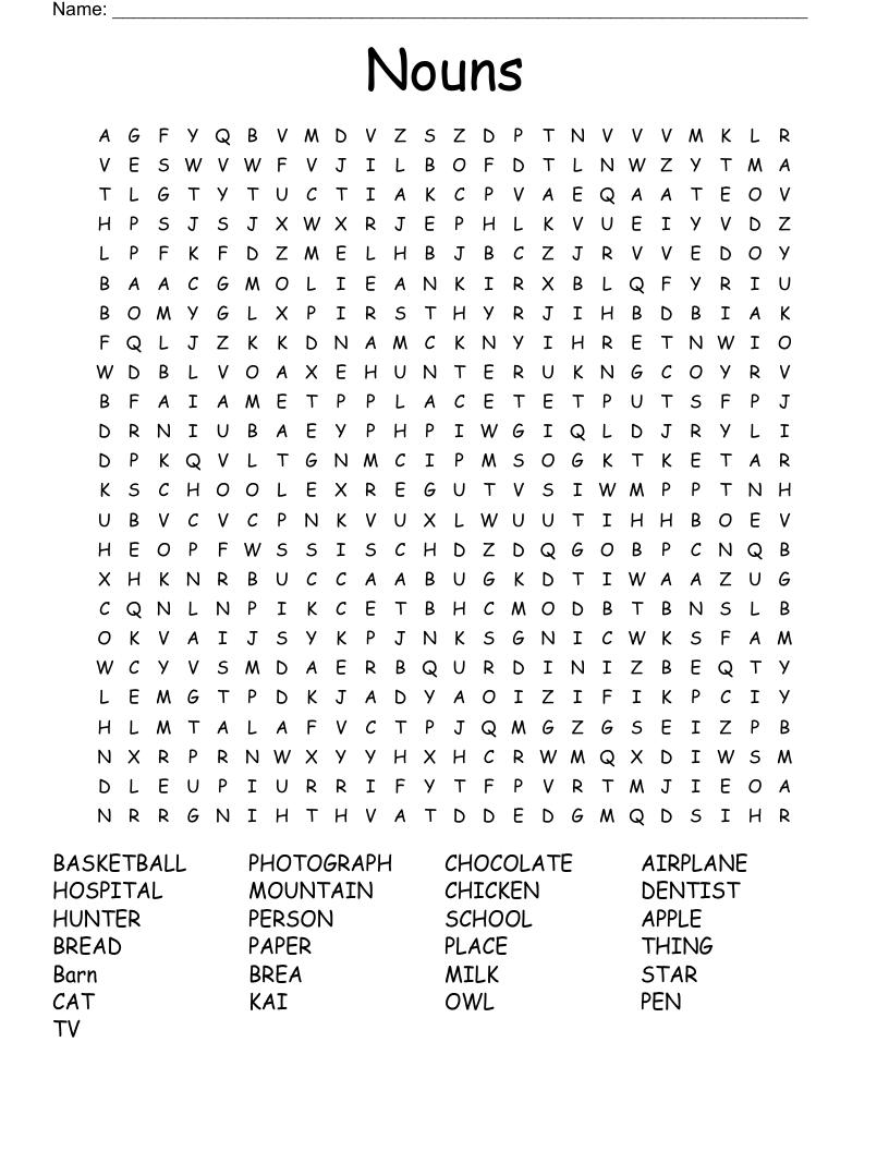 Nouns Word Search - WordMint