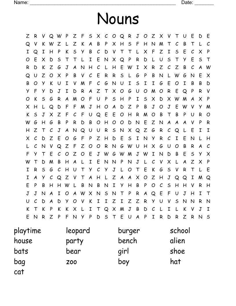 Nouns Word Search Free Printable - Word Search Maker