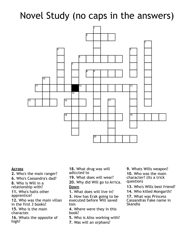 Novel Study (no caps in the answers) Crossword - WordMint