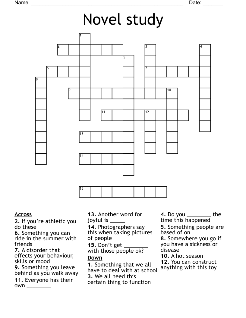 Novel study Crossword - WordMint