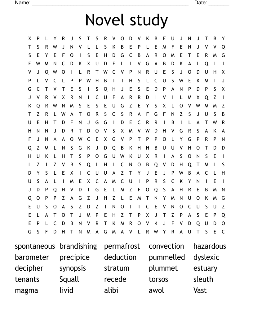 Novel study Word Search - WordMint