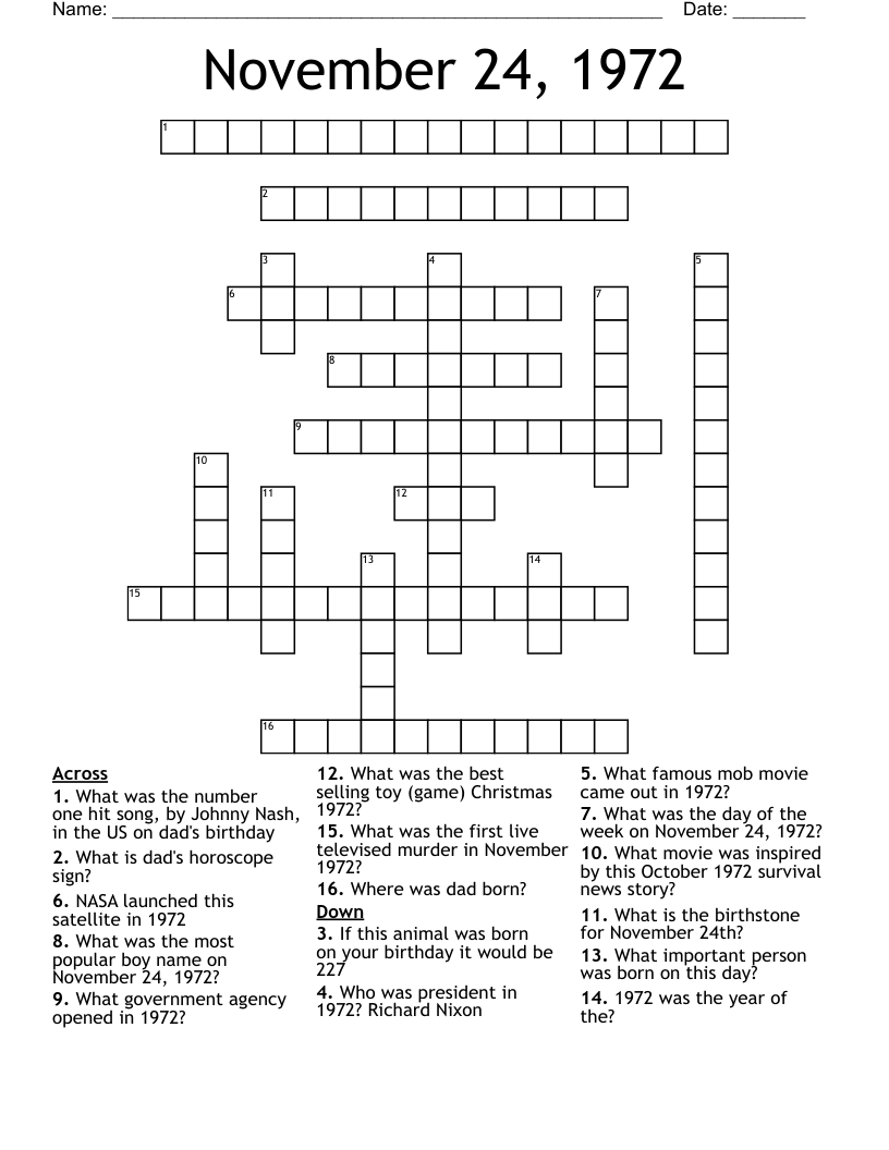 November 24 1972 Crossword WordMint