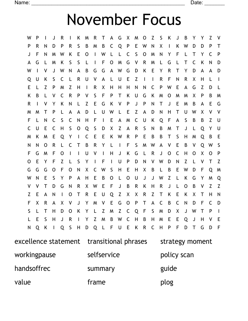 November Focus Word Search - WordMint