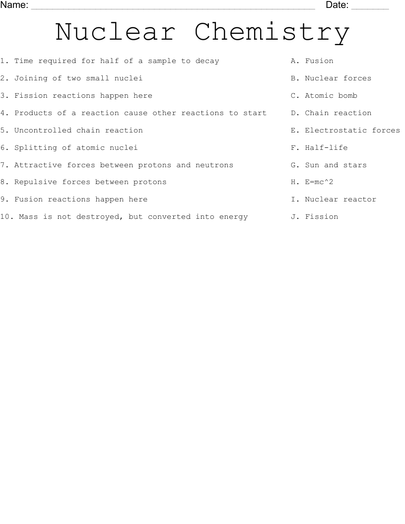 Radioactivity And Nuclear Reactions Worksheet Worksheets For Kindergarten