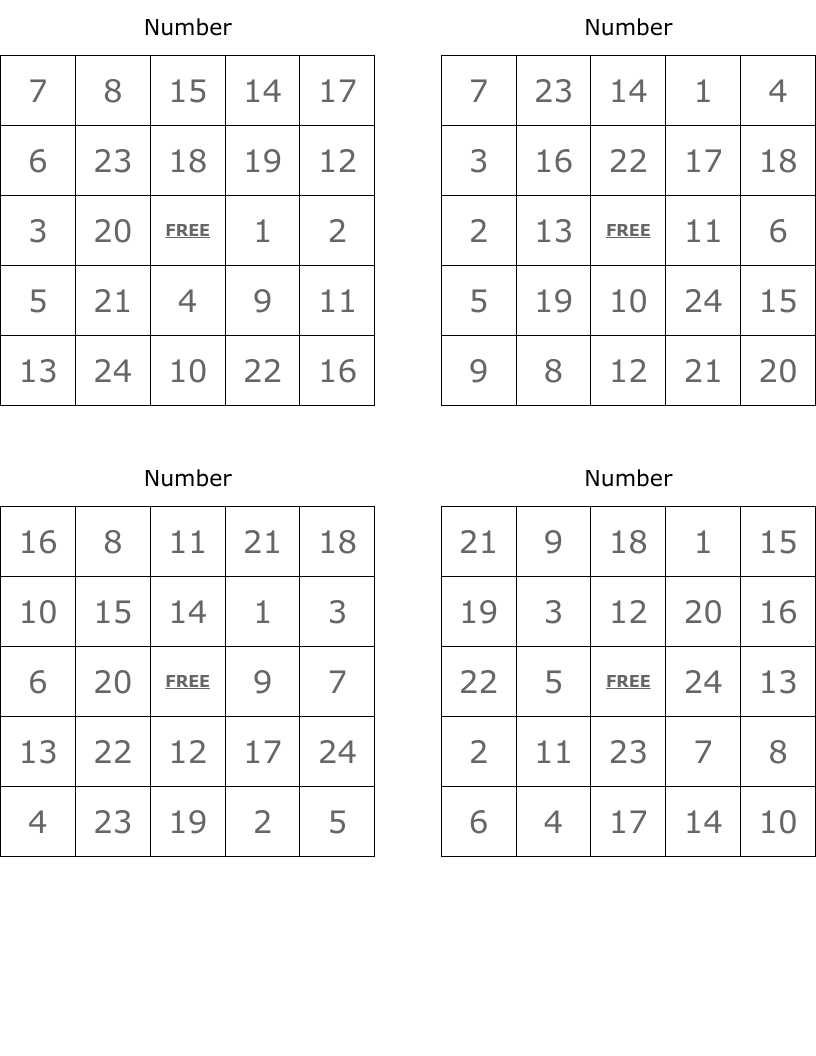 Number Bingo Cards - WordMint