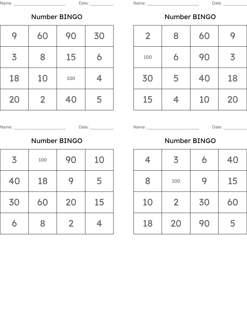 Number BINGO - WordMint