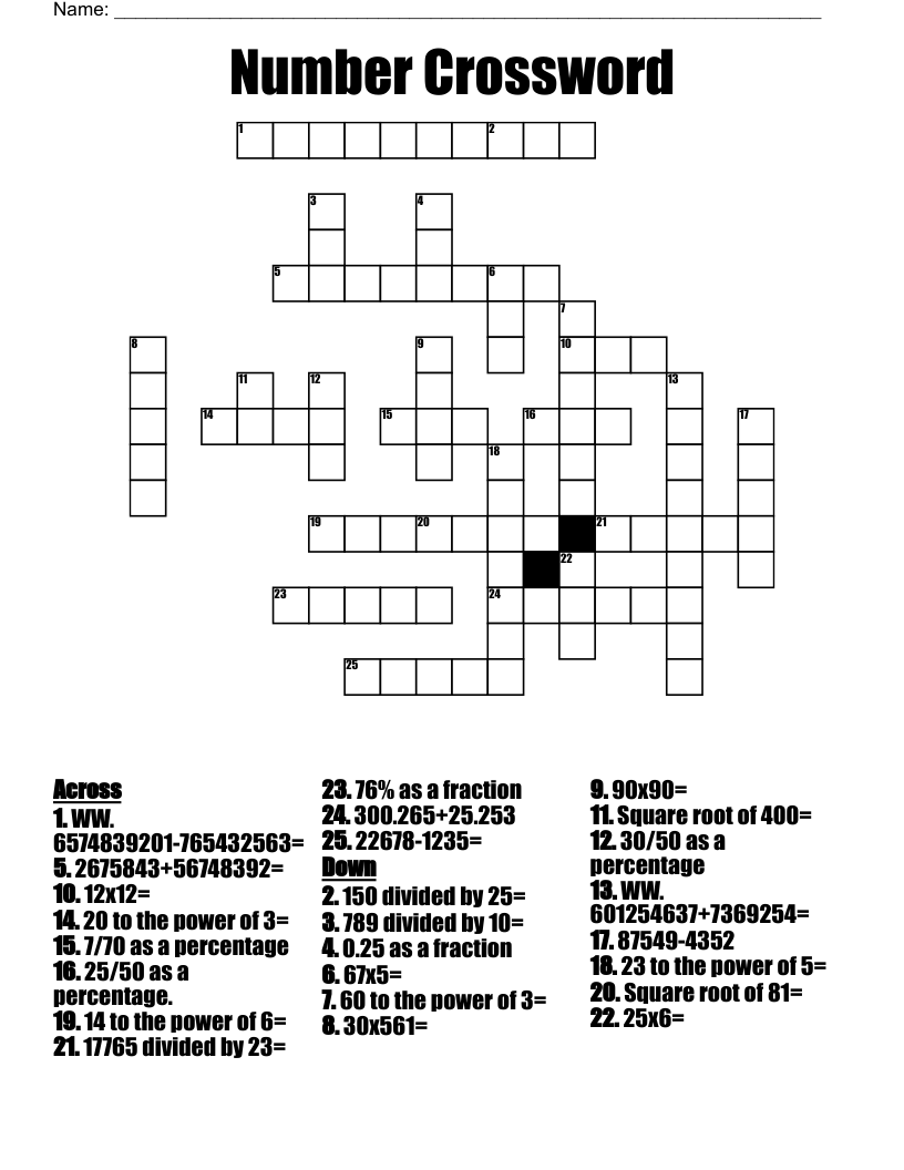 Number Crossword WordMint