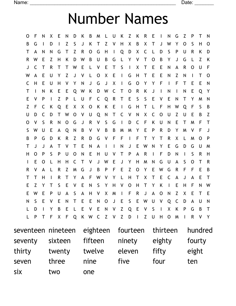 Numbers Word Search