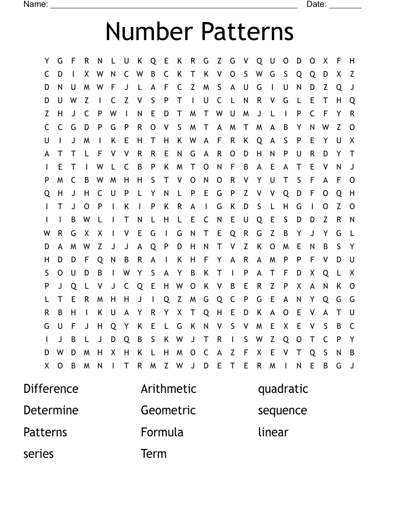 Number Patterns Word Search WordMint