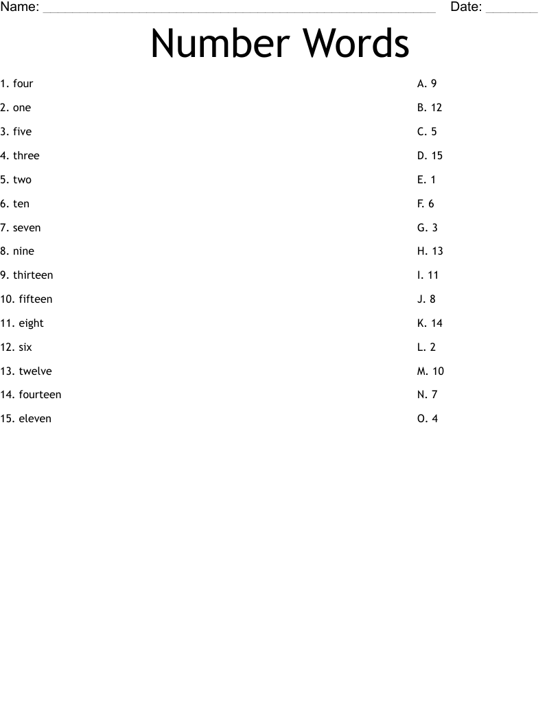 Number Words Worksheet WordMint