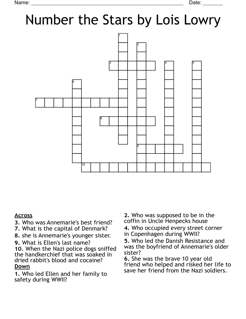 Number the Stars by Lois Lowry Crossword - WordMint