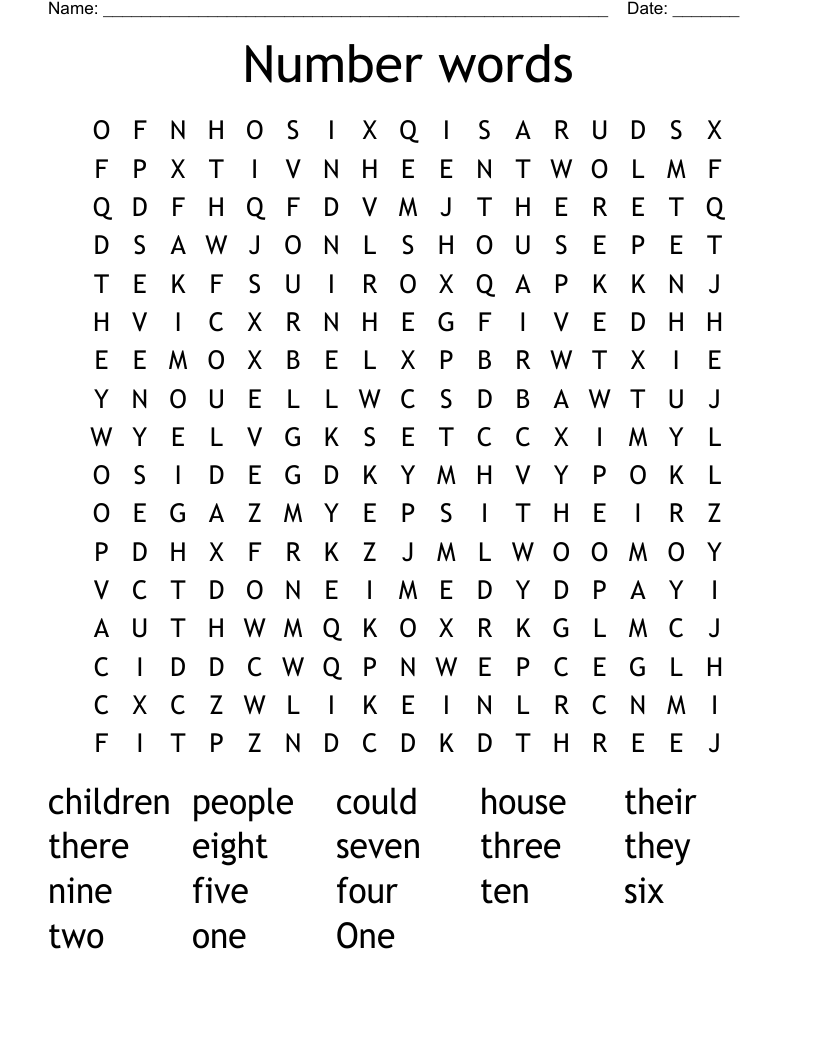 Number words Word Search - WordMint