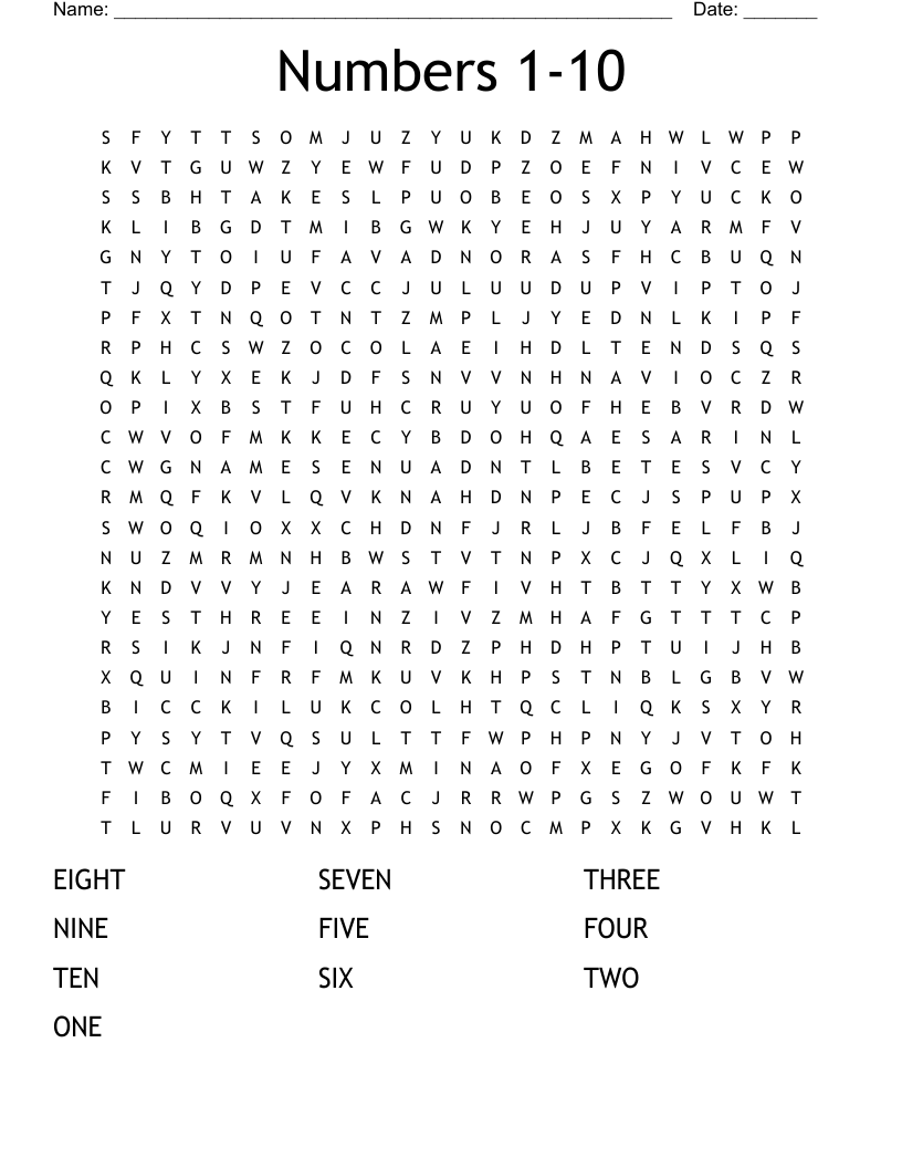 Numbers 1 10 Word Search WordMint