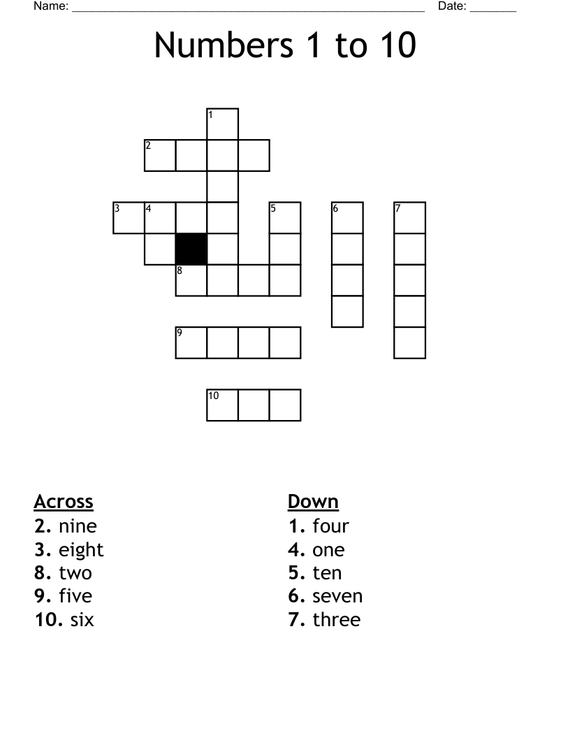 Numbers 1 To 10 Crossword WordMint
