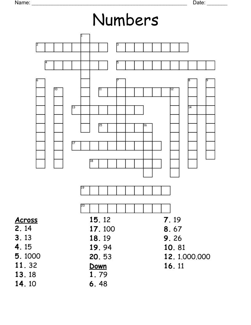 Numbers 1 100 Word Search WordMint