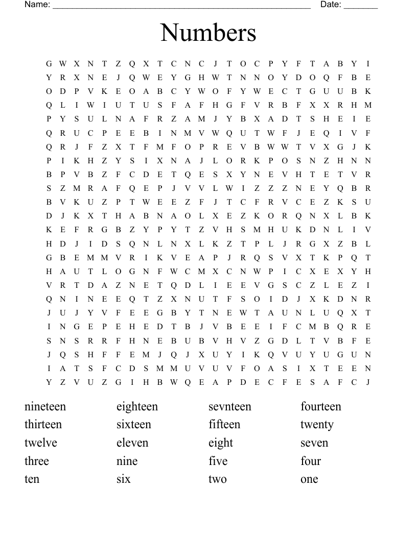 Numbers Word Search - WordMint