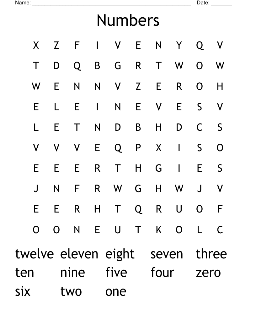 Numbers Word Search