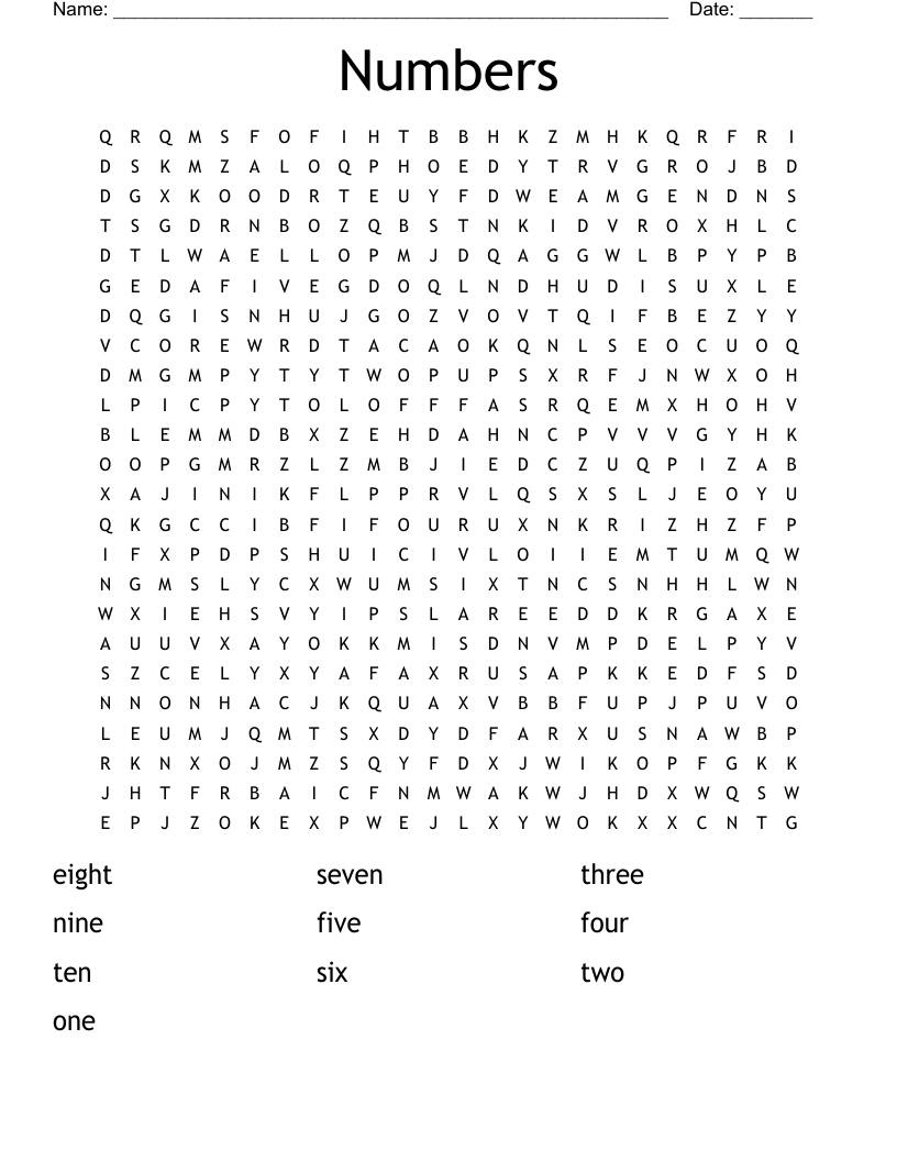 Numbers Word Search - WordMint