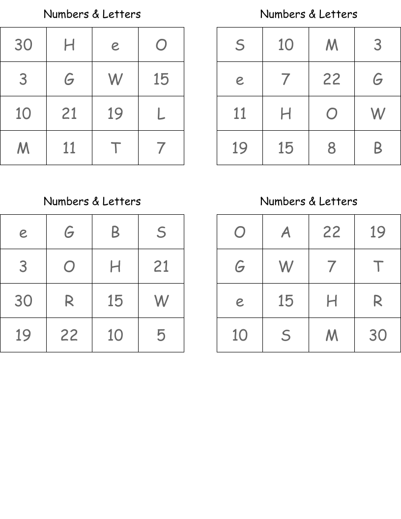 Numbers & Letters Bingo Cards - WordMint