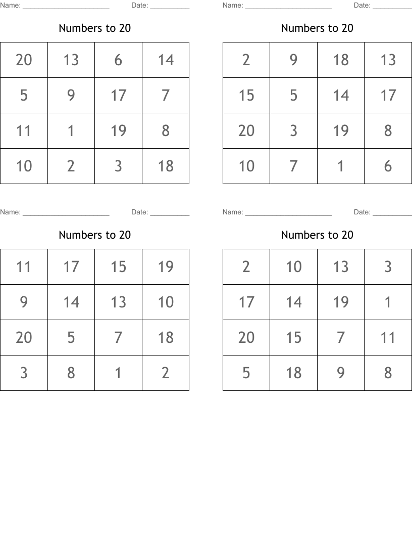 Numbers To 20 Bingo BEST GAMES WALKTHROUGH