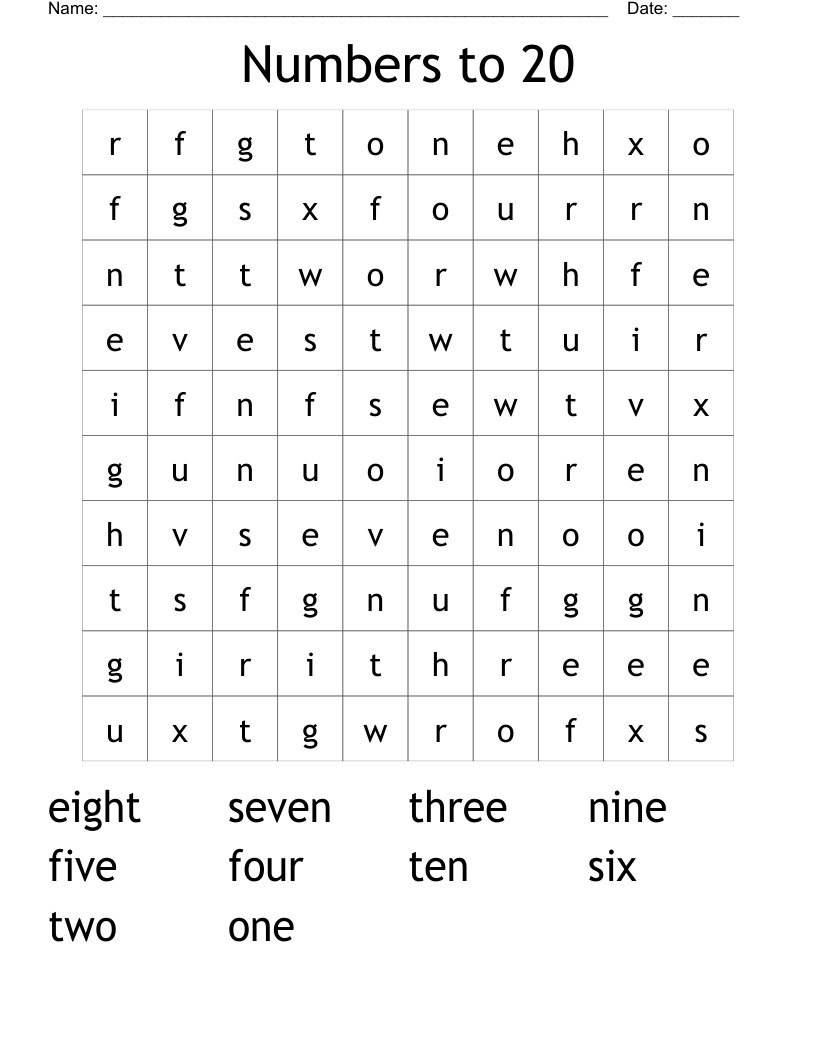 Numbers To 20 Word Search WordMint