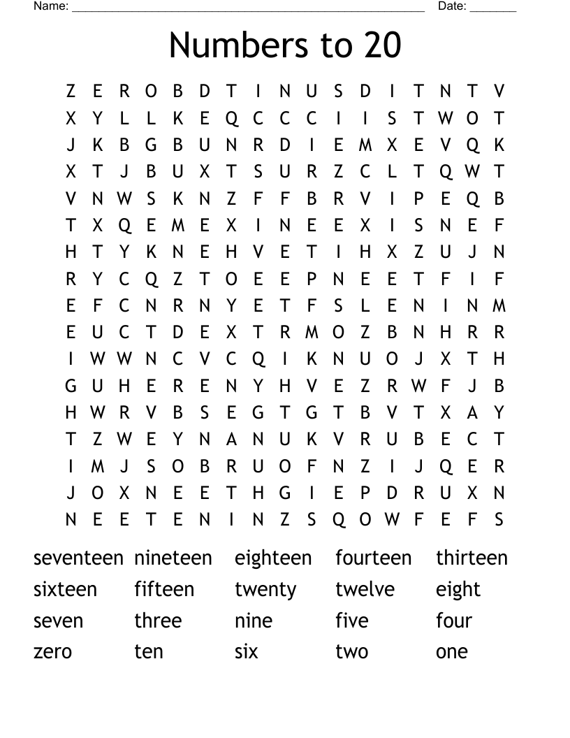 Numbers To 20 Word Search WordMint