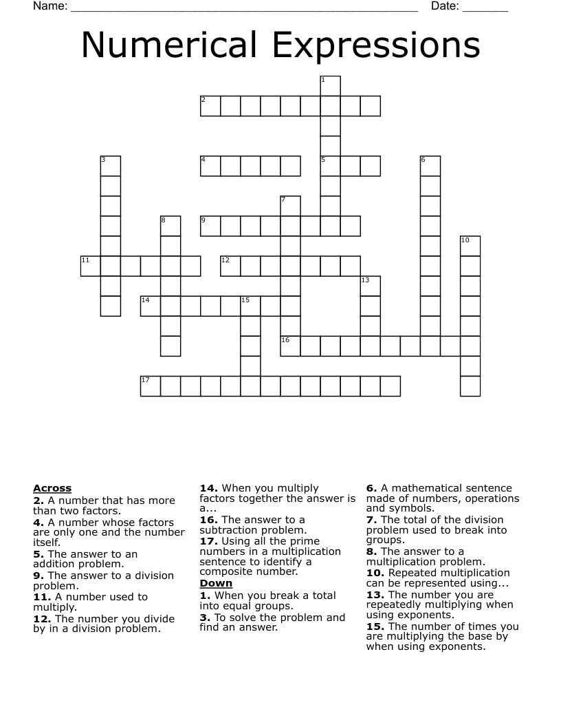 Math Terms Lessons 1 And 2 Crossword WordMint