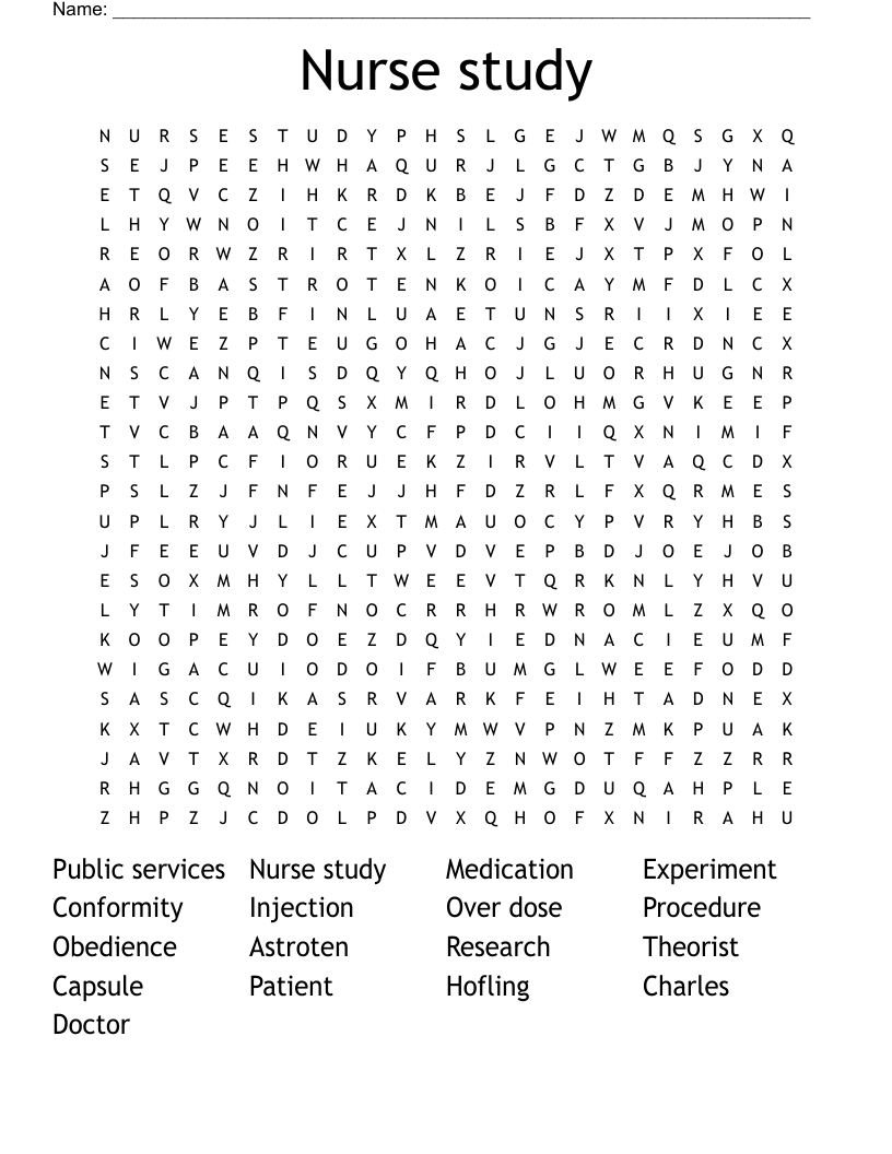 Nurse study Word Search - WordMint