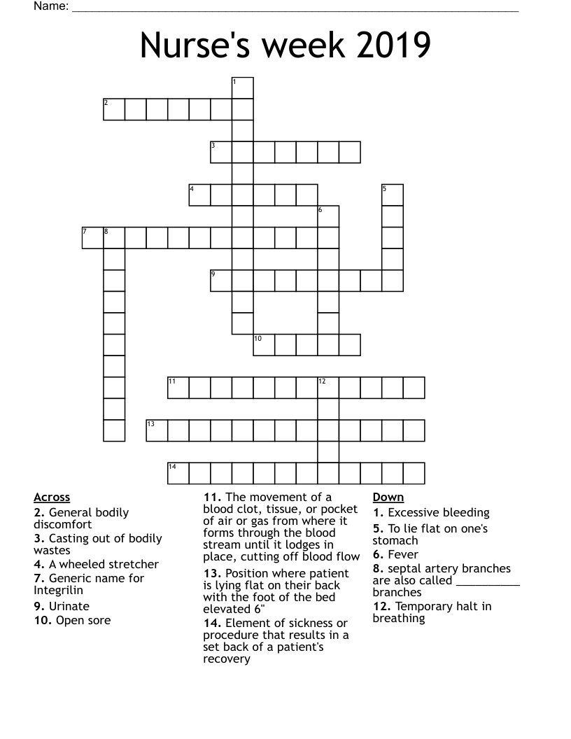 Nurse's week 2019 Crossword - WordMint