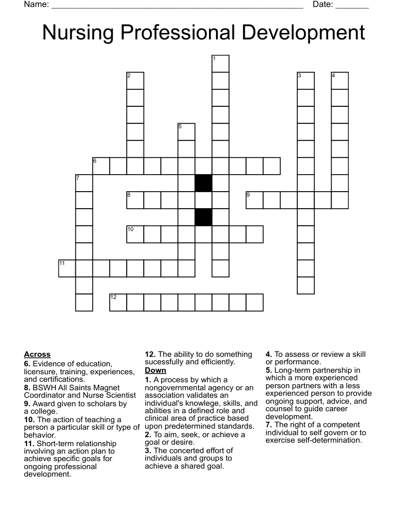 Nursing Professional Development Crossword - WordMint