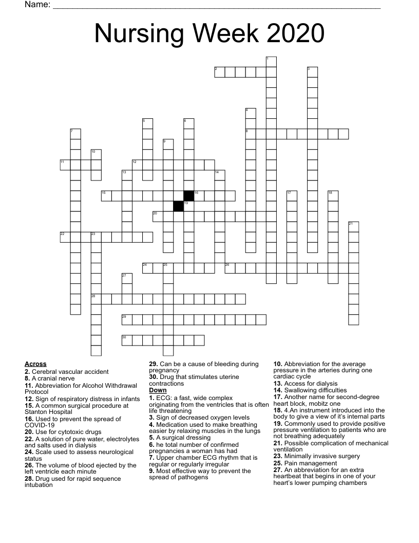 Nursing Week 2020 Crossword - WordMint