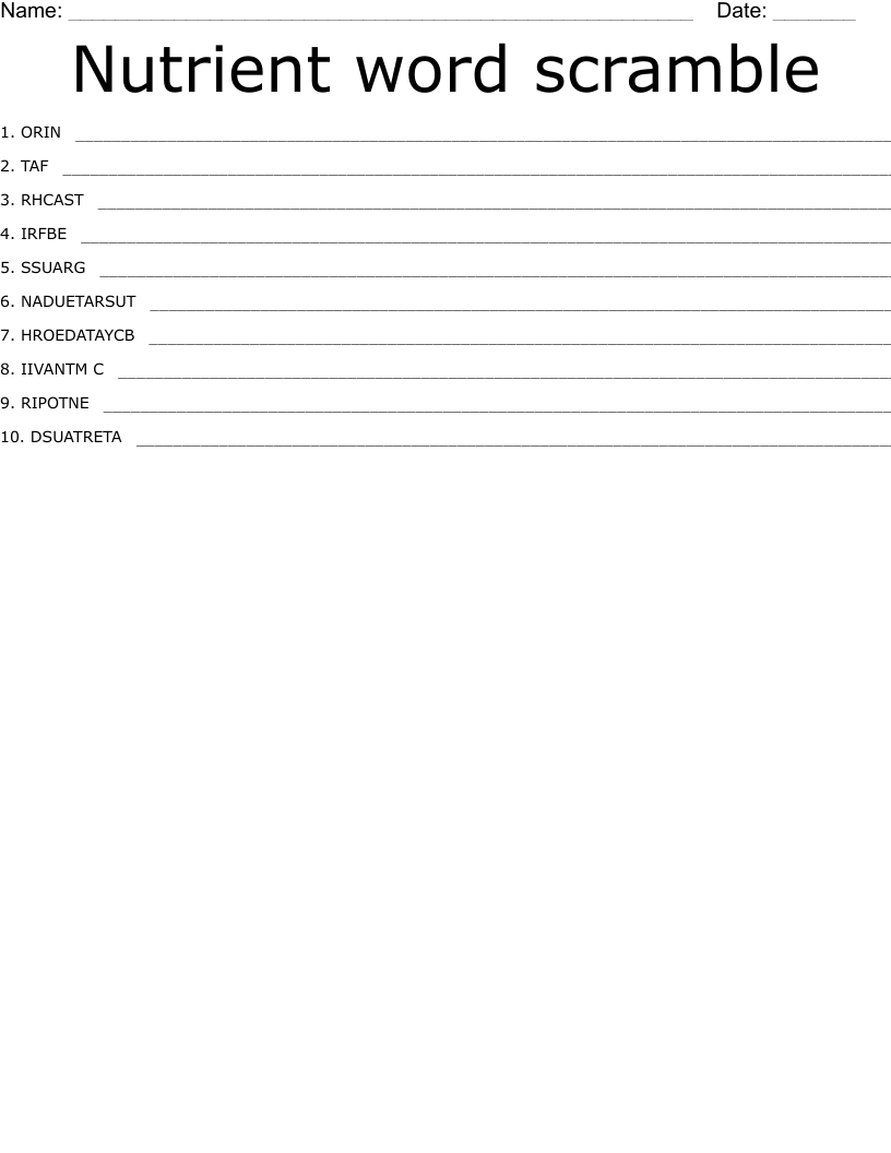 Nutrient word scramble - WordMint