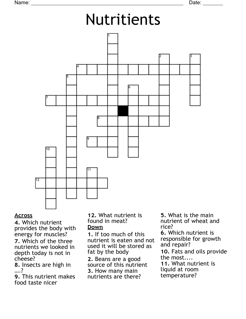 Nutritients Crossword - WordMint