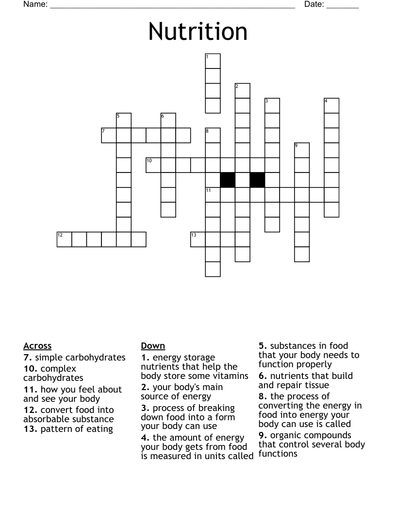 Nutrition Crossword - WordMint