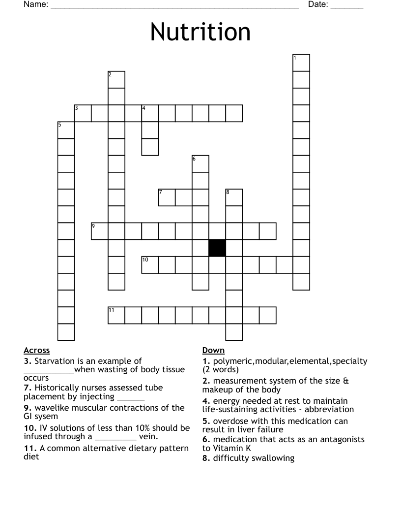 Nutrition Crossword - WordMint