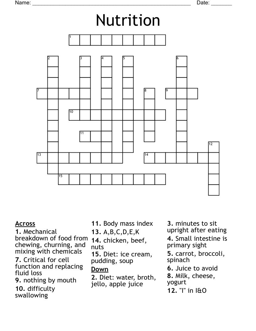 Nutrition Crossword - WordMint