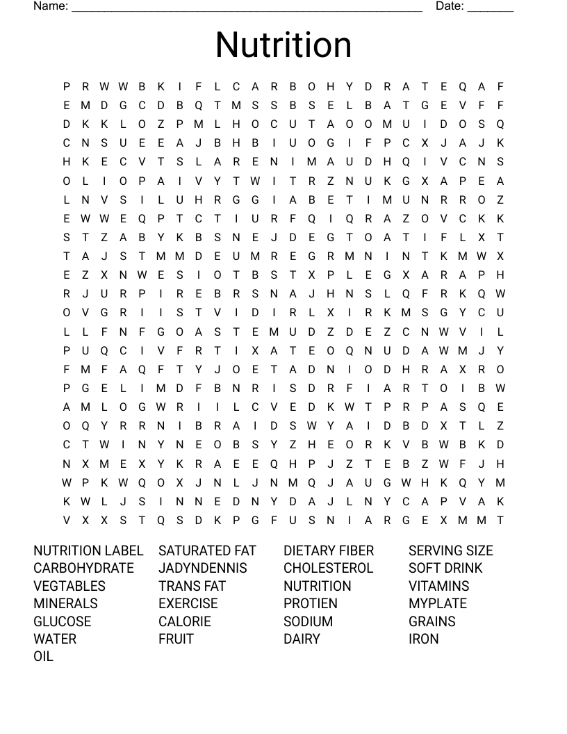 Nutrition Word Search WordMint