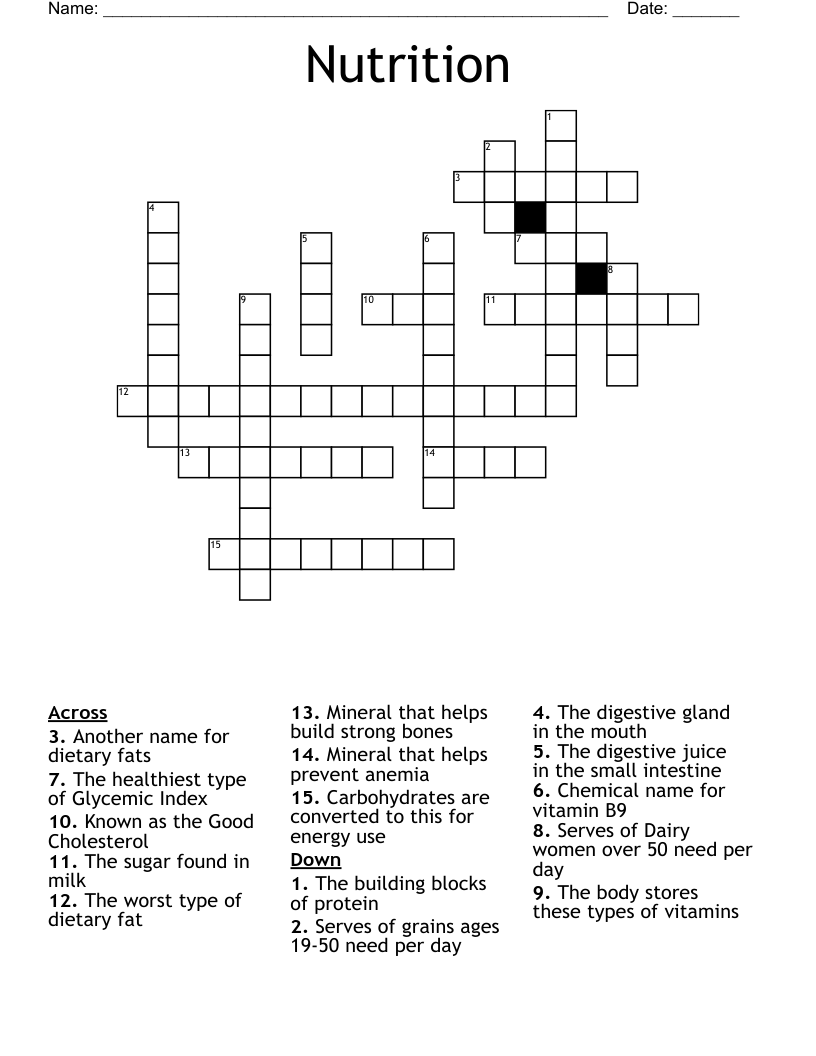 Nutrition Crossword WordMint