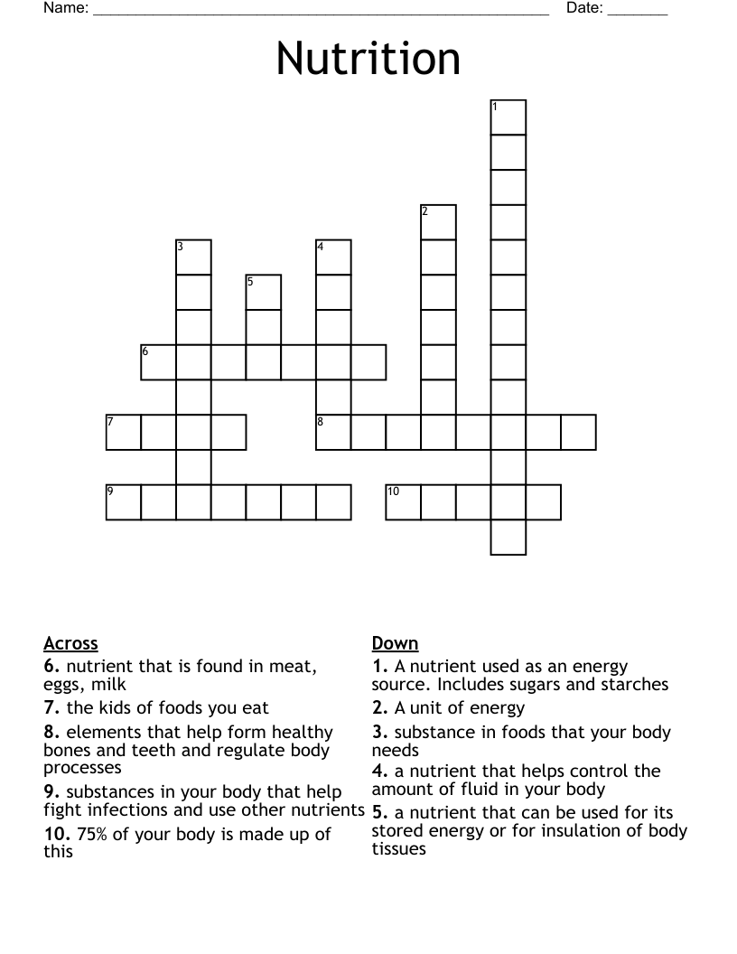 Nutrition Crossword - WordMint